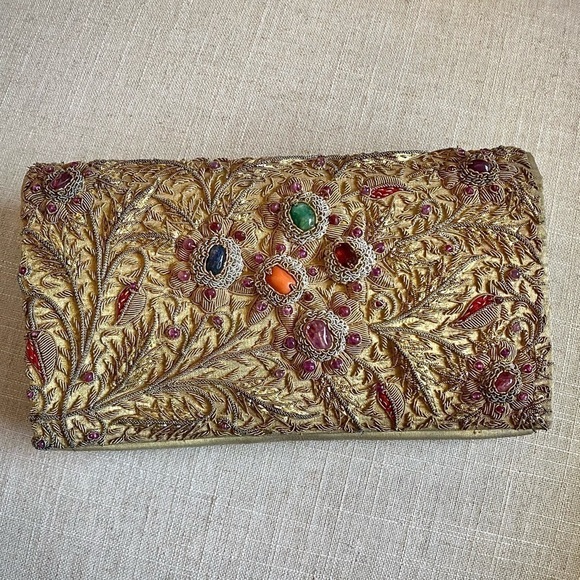 Bags | Vintage The Indian Textiles Co Ltd Gold Silver Thread Jeweled ...